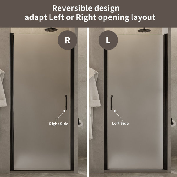 ExBrite 36-37 3/8'' W x 72'' H Pivot Door Frameless Shower Door with Frosted Glass | Wayfair